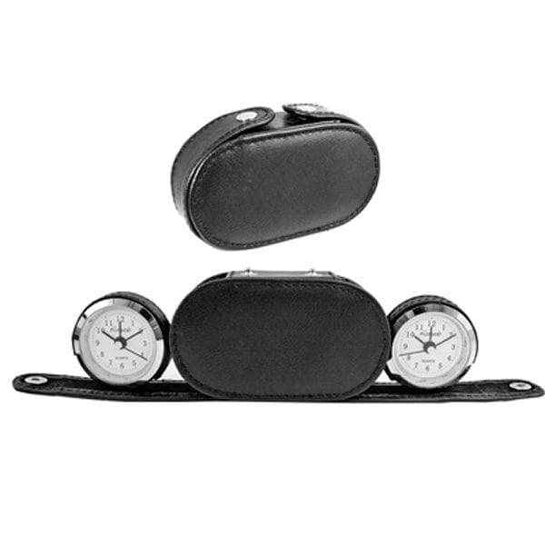 Personalized Dual Time Travel Alarm Clock – Folding Faux Leather Case,