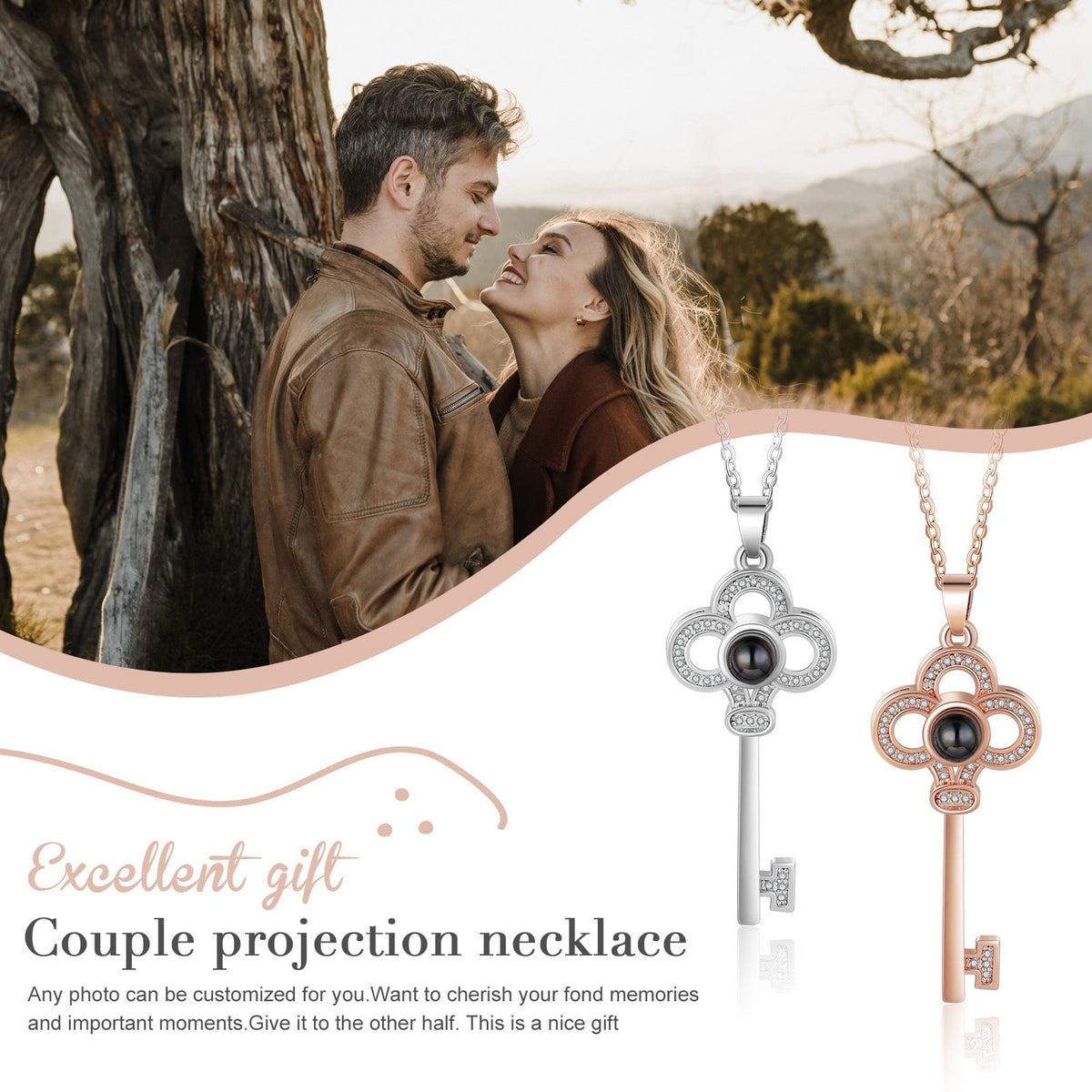 Personalized Photo Projection Key Necklace For Couples, family, Pets o