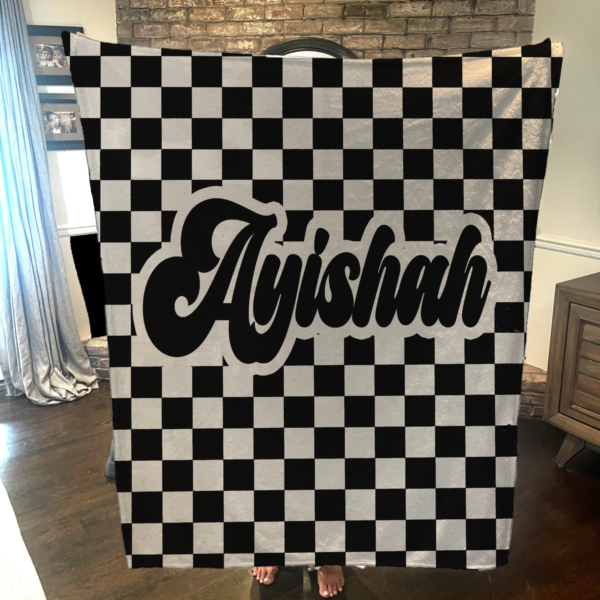 Retro Checkers name blanket - Available in 16 colors - Personalized wi
