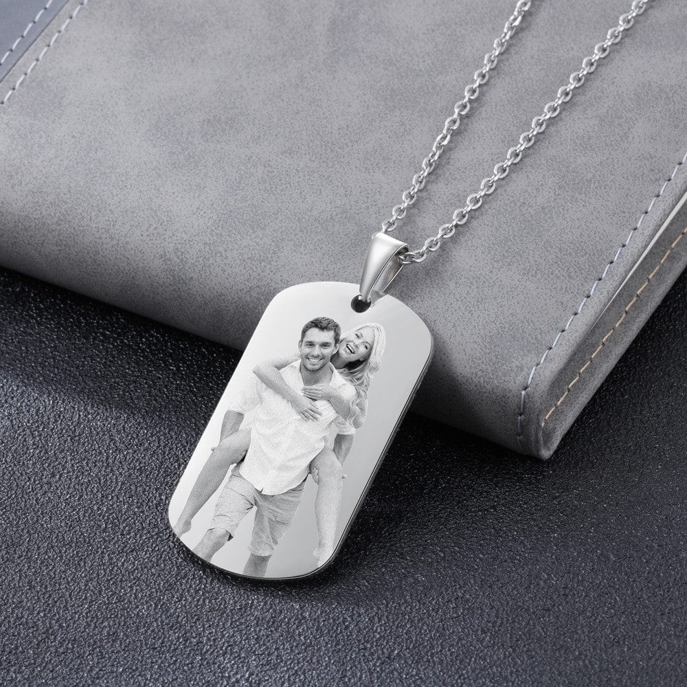 Personalized Photo Pendant Necklace with 14K White Gold over Stainless