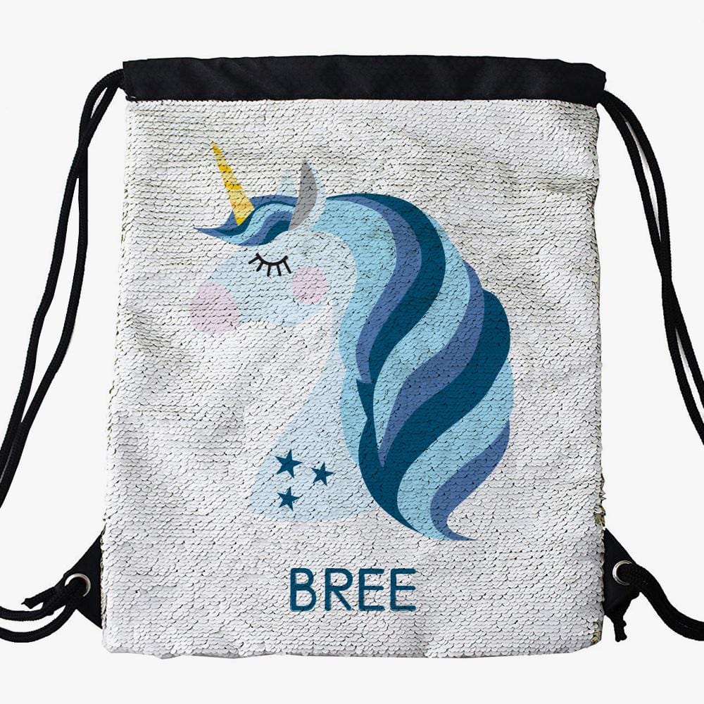Blue Unicorn Custom Kids Flip Sequin Drawstring Backpack | Monogram Online