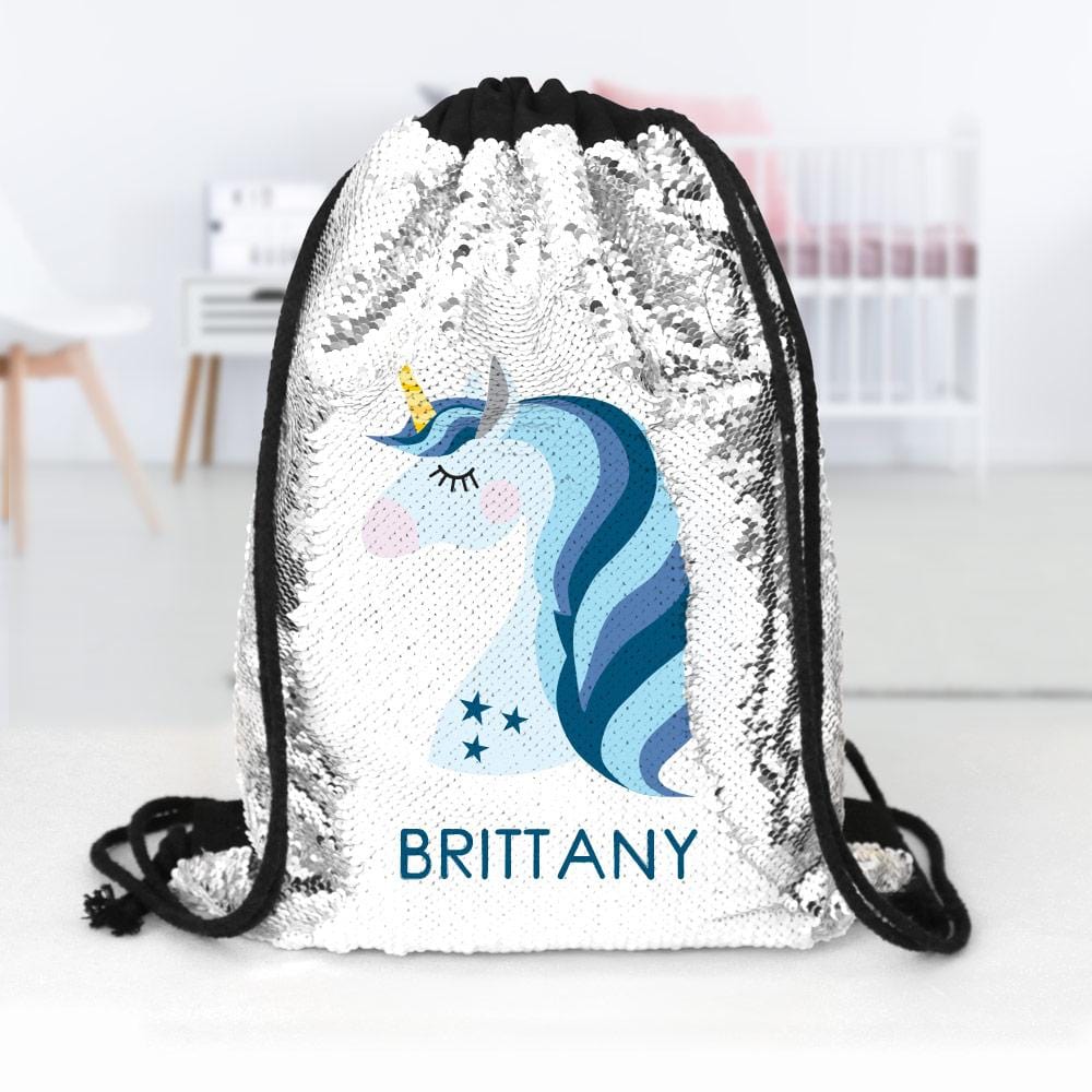 Blue Unicorn Custom Kids Flip Sequin Drawstring Backpack | Monogram Online